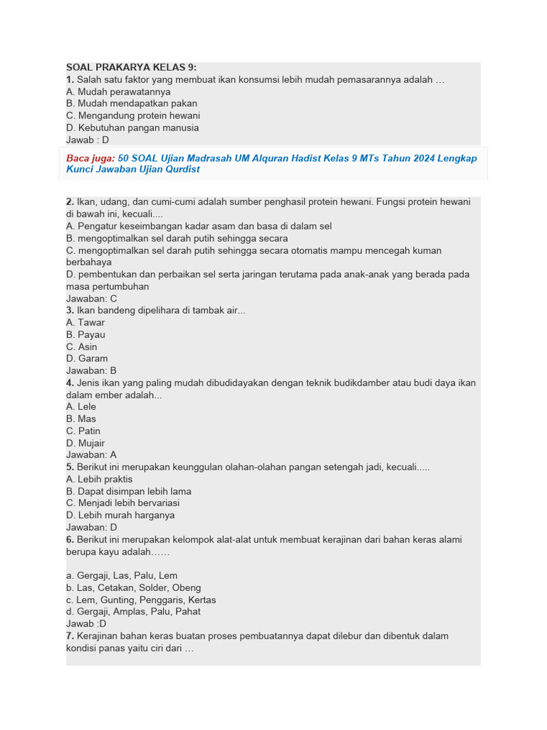 Soal Prakarya Kelas 9 | PDF