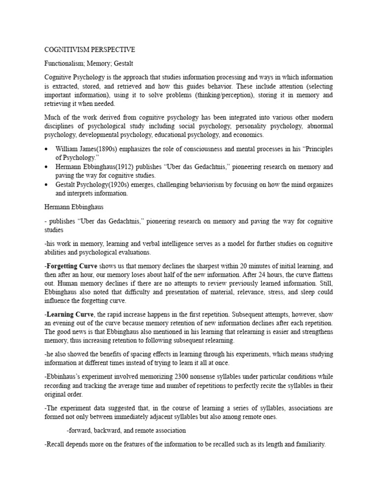 Cognitivism Perspective | PDF | Cognition | Psychology