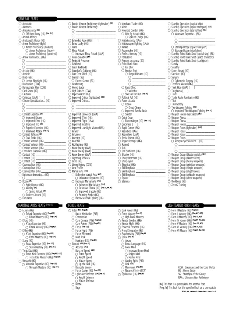 SW d20 - Character Sheets - Feats v1.0 | PDF