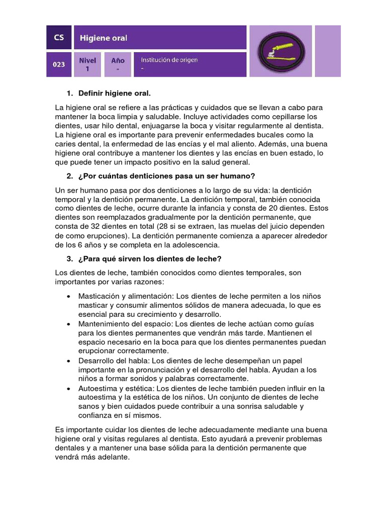 Guía Completa de Higiene Oral y Dientes | PDF | Diente humano | Higiene ...
