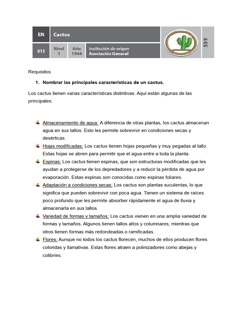 Características y Usos de los Cactus | PDF | Desierto | Raíz