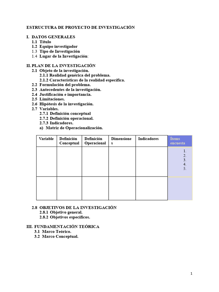 Estructura de Proyecto de Investigación | PDF | Conocimiento ...