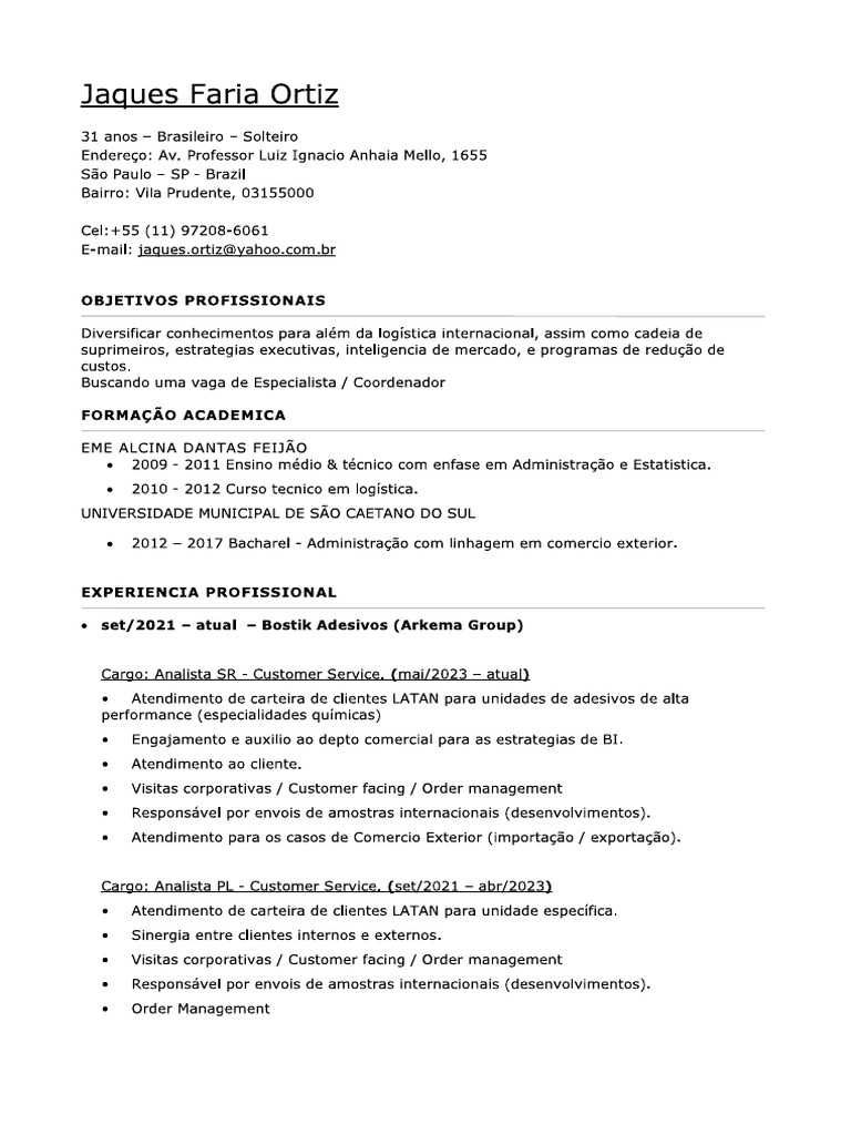 PT-BR CV - Jaques Ortiz | PDF