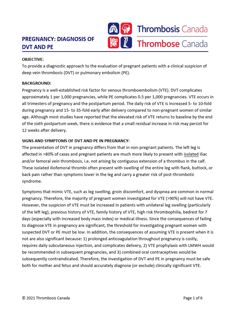 Pregnancy Diagnosis of DVT and PE - 14sept2021 | PDF | Pregnancy ...