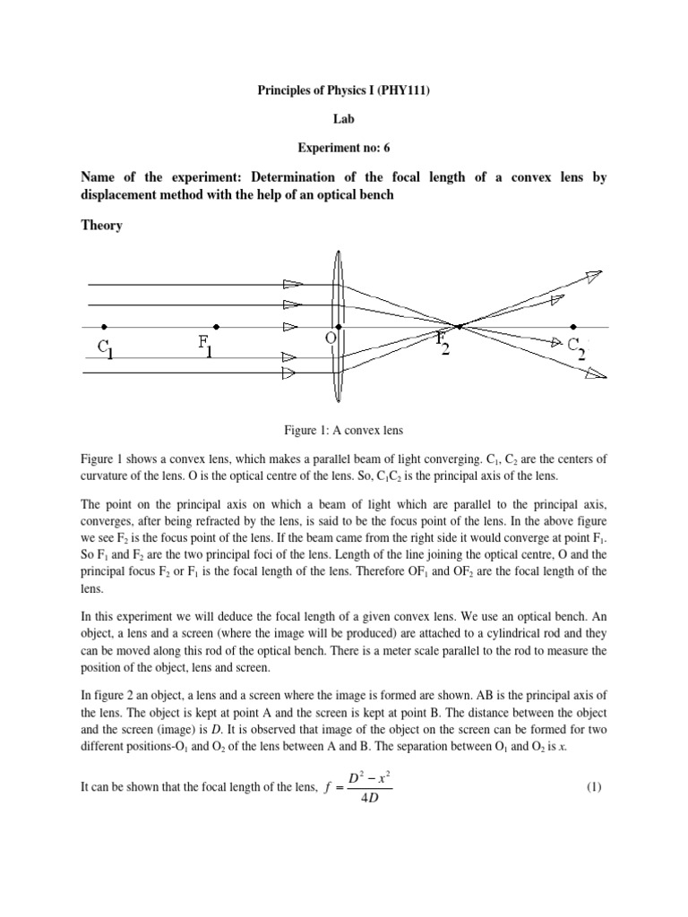Determination of The Focal Length of A Convex Lens by Displacement Method With The Help of An ...
