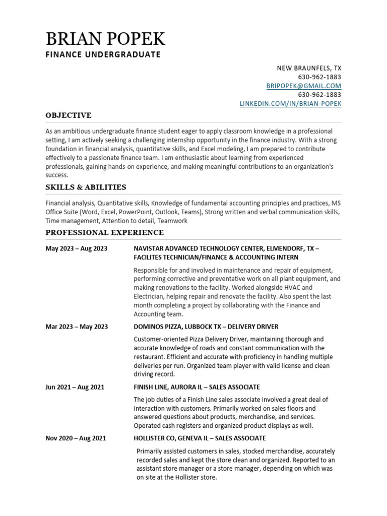 Brian Popek Resume | PDF