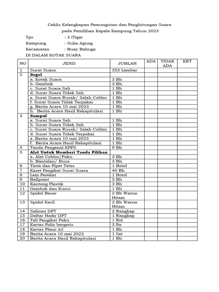 Ceklis Pemungutan Suara 2023 | PDF