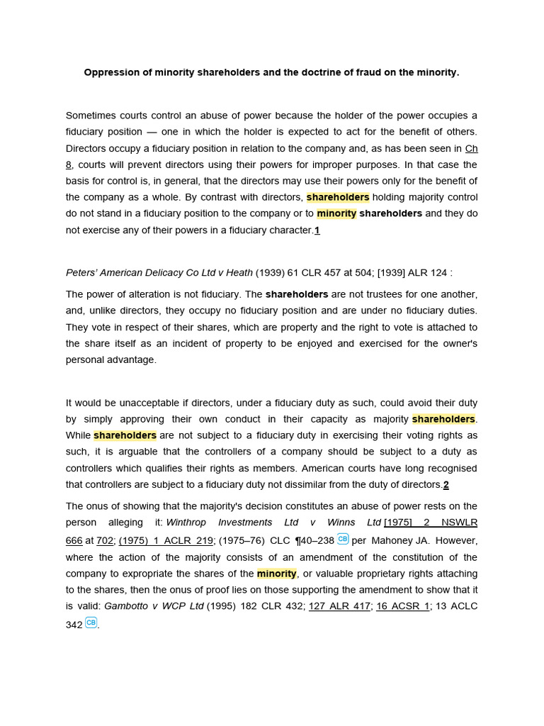 Research On Oppression of Minority Shareholders and The Doctrine of ...