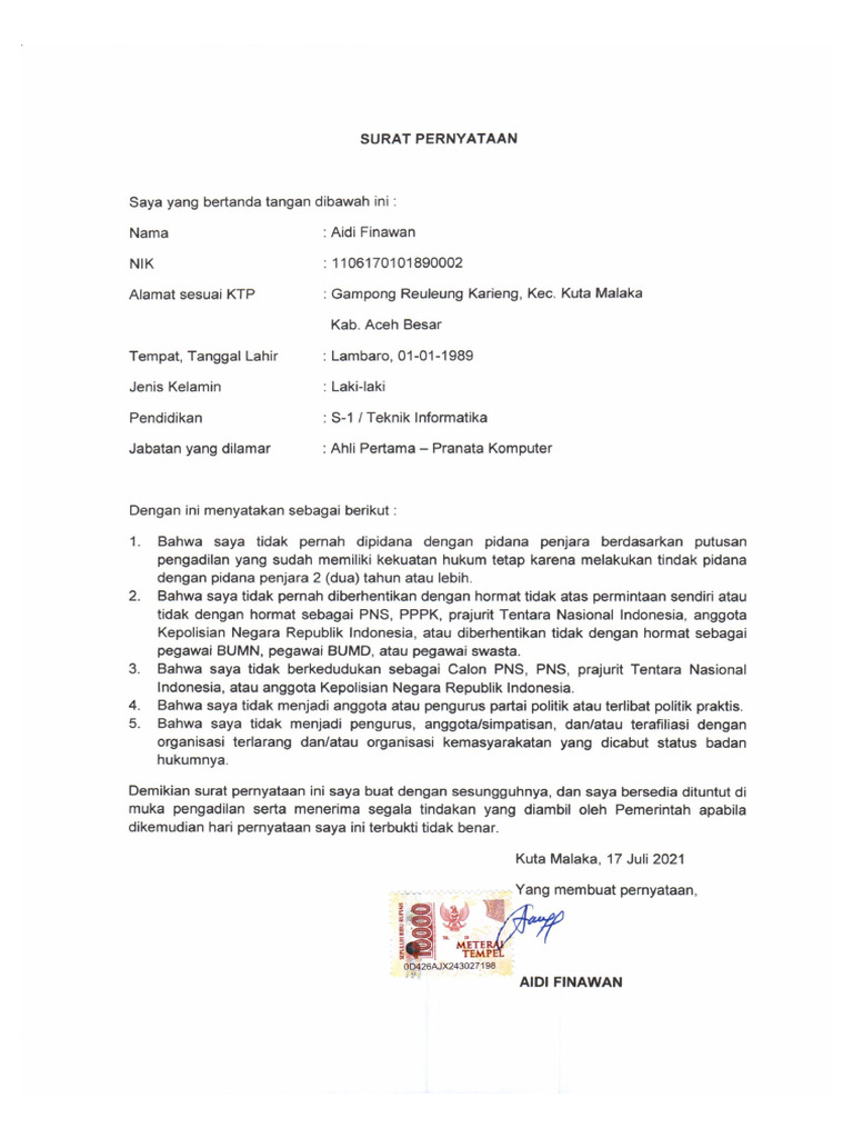 Pernyataan Aidi | PDF