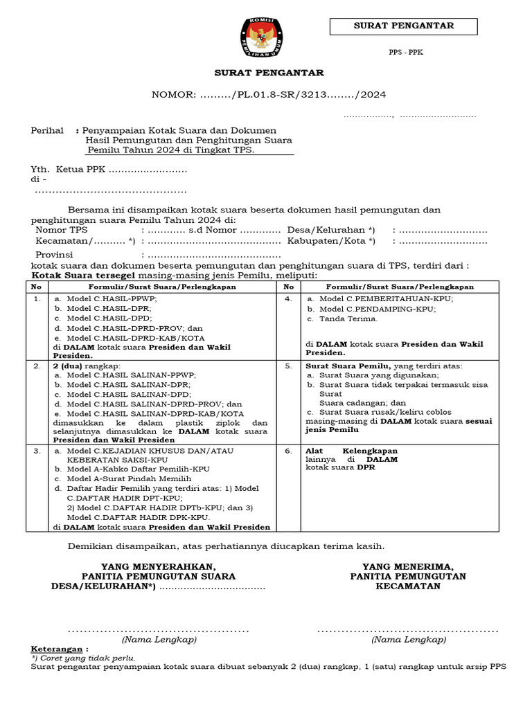 Surat Pengantar PPS Ke PPK | PDF