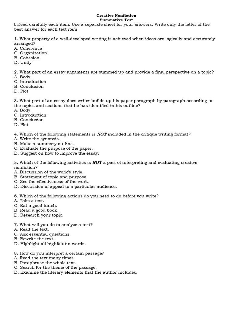 CNF ST Q4 | PDF | Essays | Plot (Narrative)