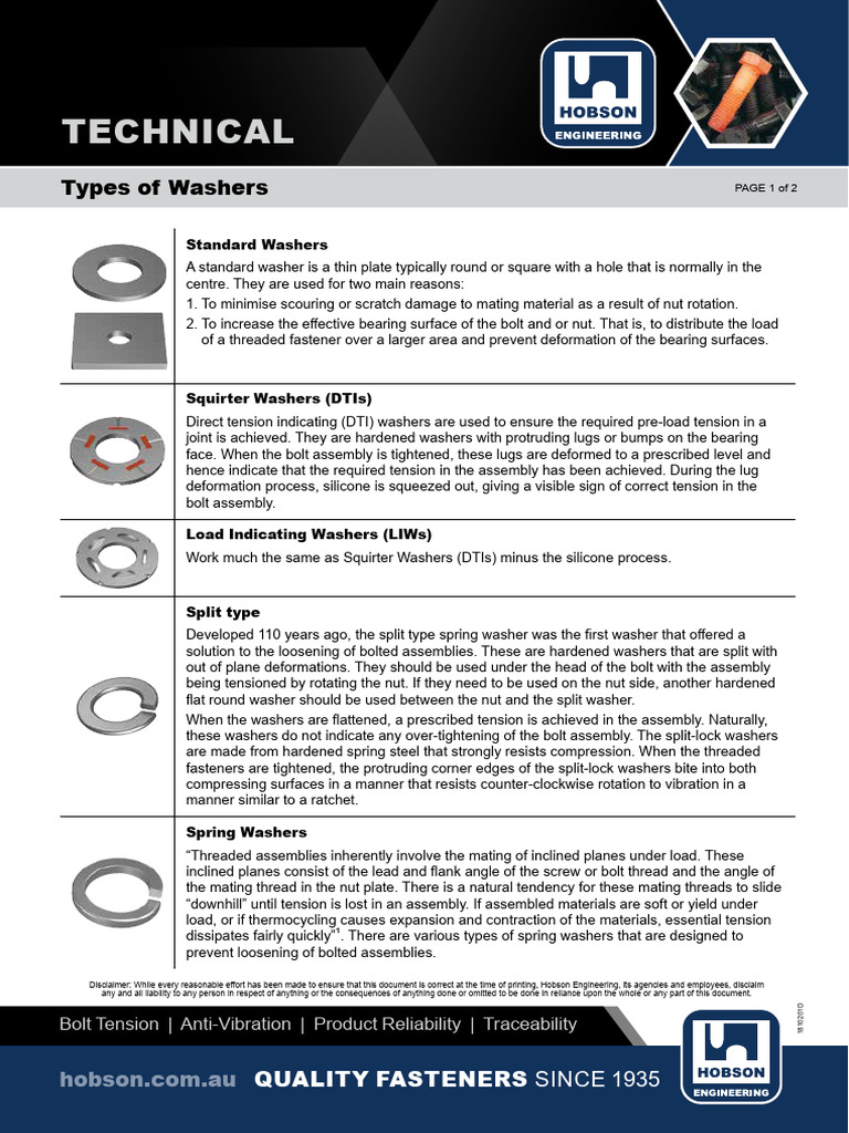 Tech Types of Washers | PDF | Nut (Hardware) | Washer (Hardware)