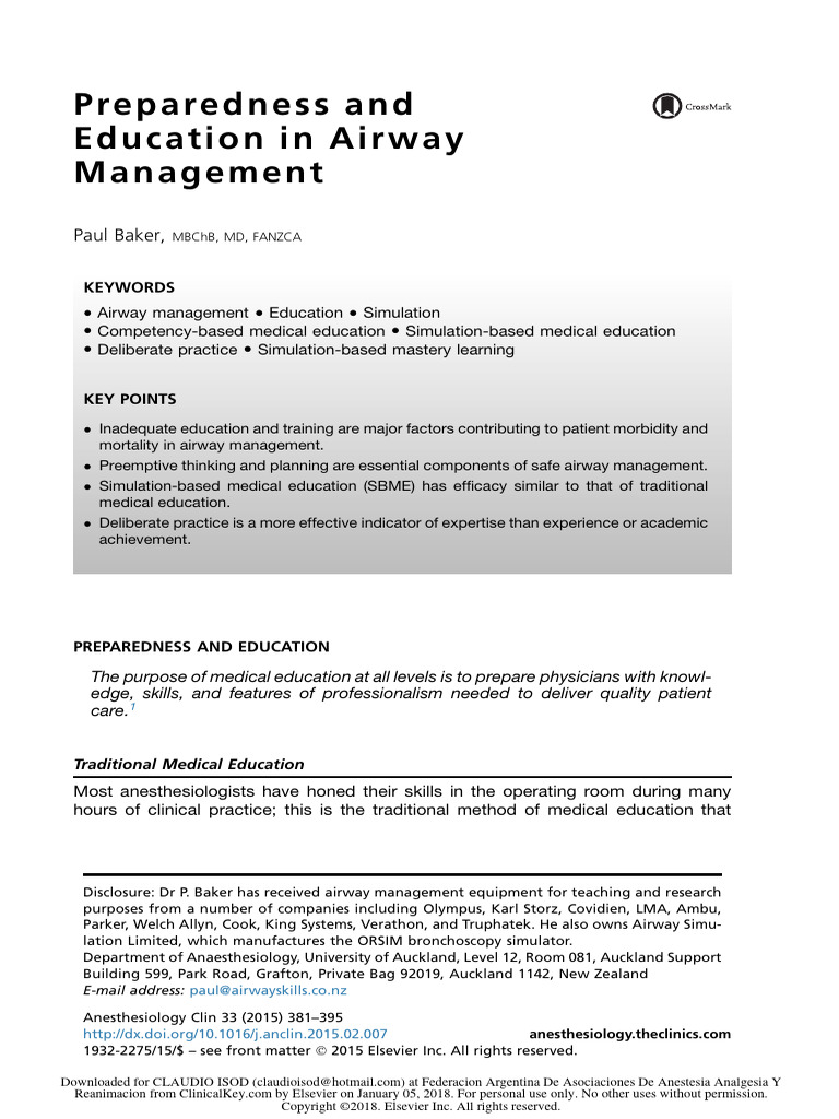 Preparedness and Education in Airway Management | PDF | Educational ...