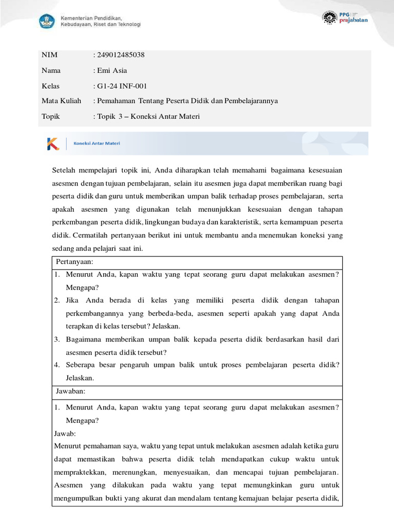 Emi Asia - Topik 3 - Koneksi Antar Materi - PPDP | PDF