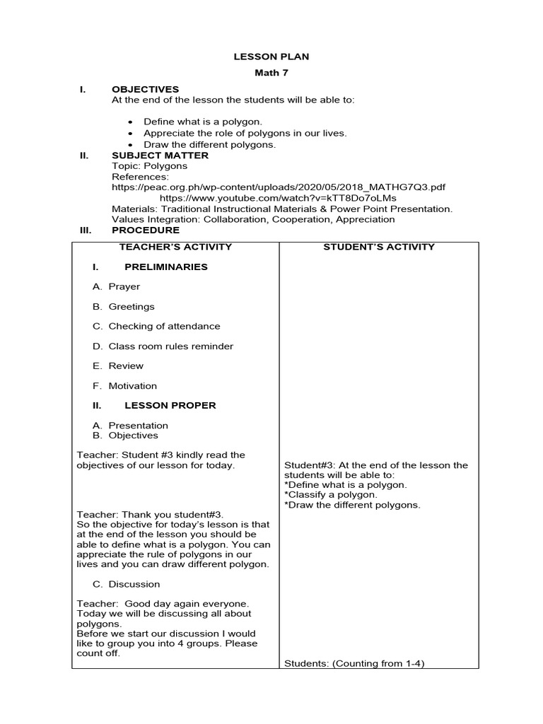 DETAILED LESSON PLAN Math | PDF | Polygon