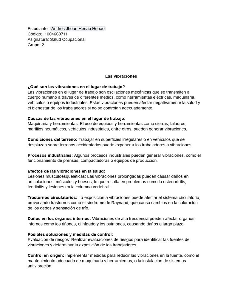 Andres Henao - Las Vibraciones | PDF | Seguridad y salud ocupacional | Especialidades Medicas