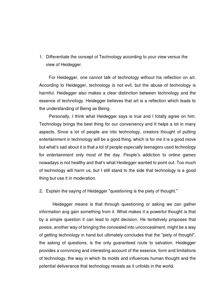 Heidegger's View on Technology and Society | PDF | Thought | Martin ...