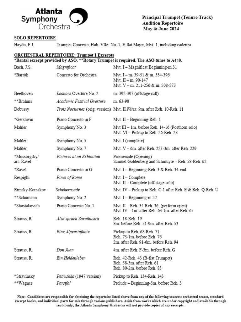 Atlanta Symphony Principal-Trumpet-Audition-Repertoire-Mar2024 | PDF ...