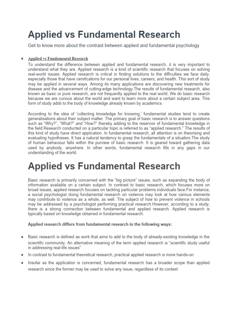 Applied vs Fundamental Research Explained | PDF | Experiment | Methodology