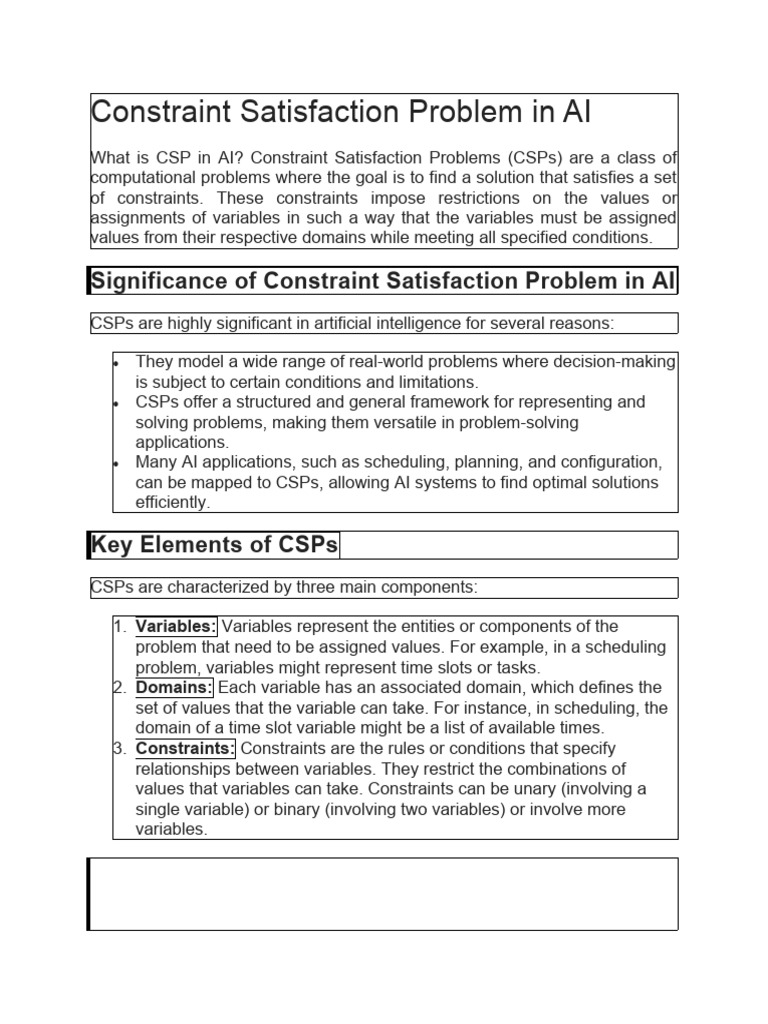 Understanding CSPs in AI | PDF | Artificial Intelligence | Intelligence (AI) & Semantics