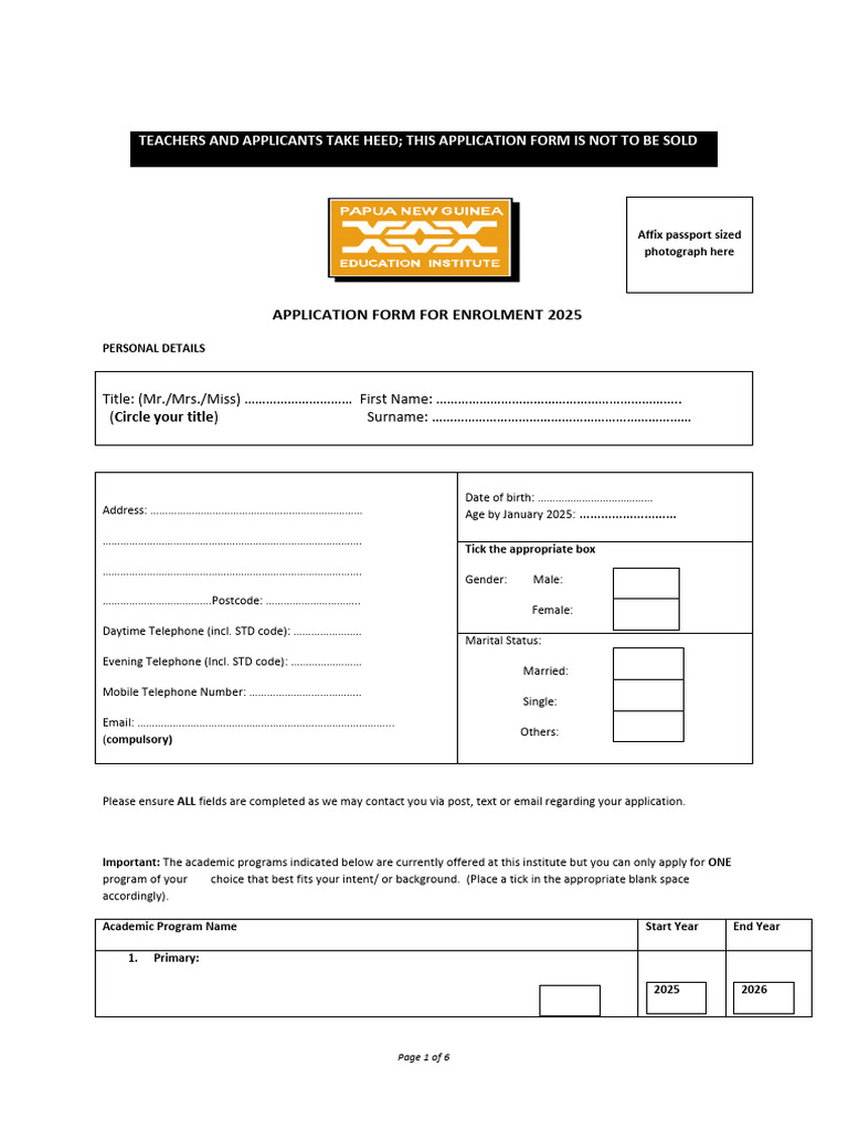 Pngei 2025 Revised Application Form For All Programs | PDF | Diploma | Vocational Education