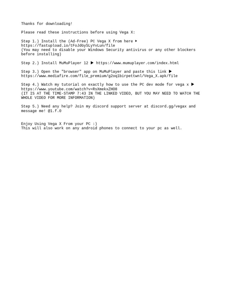 Vega X Windows | PDF
