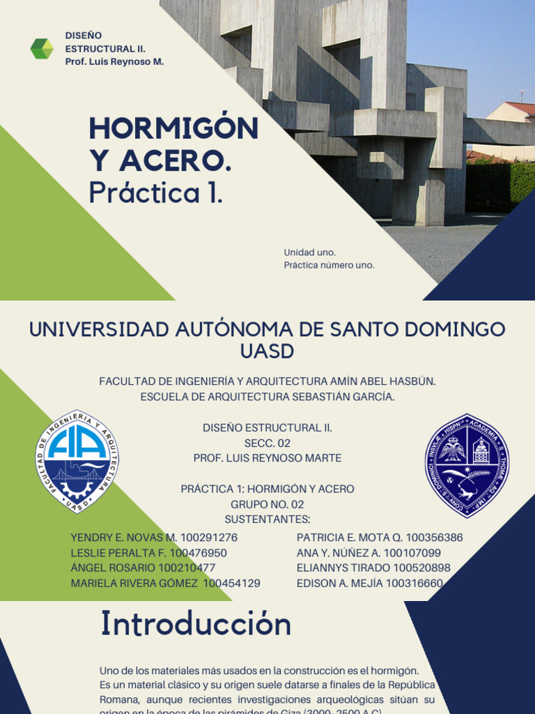 Presentacion No.1 (Hormigon Armado) | PDF | Hormigón | Hormigón pretensado