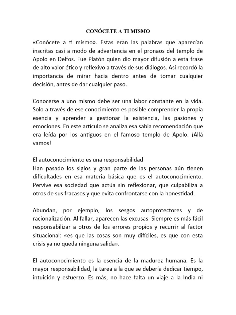 Conócete A Ti Mismo | PDF