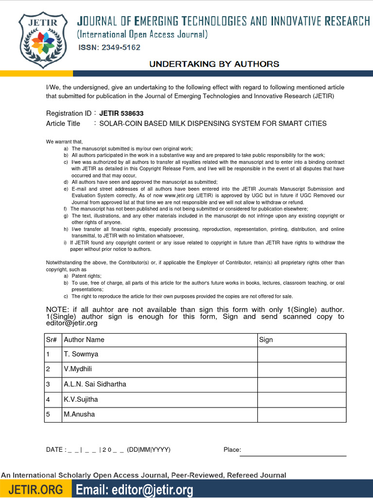 JETIR538633 Undertaking Form | PDF | Copyright | Freedom Of Expression Law
