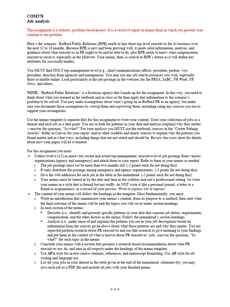 Job Analysis Memo | PDF | Memorandum | Information