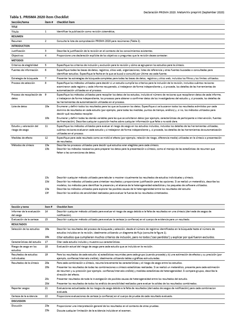 Check List y Diagrama de Flujo Prisma - 2020 - Statement - Preprint ...