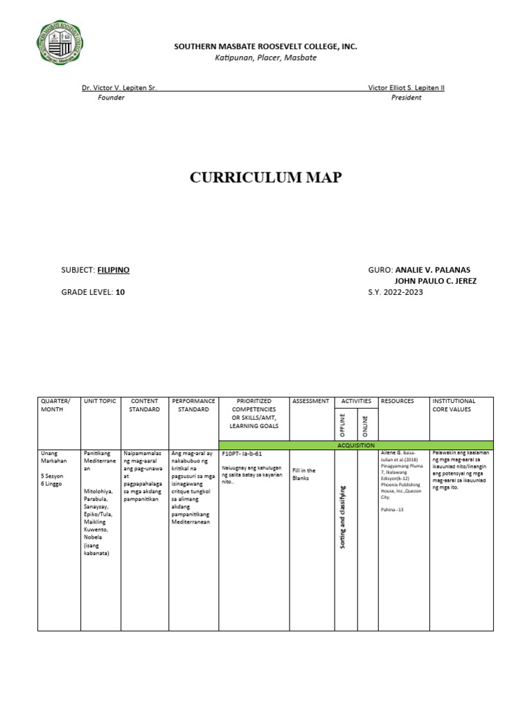 Curriculum Map Q1 | PDF
