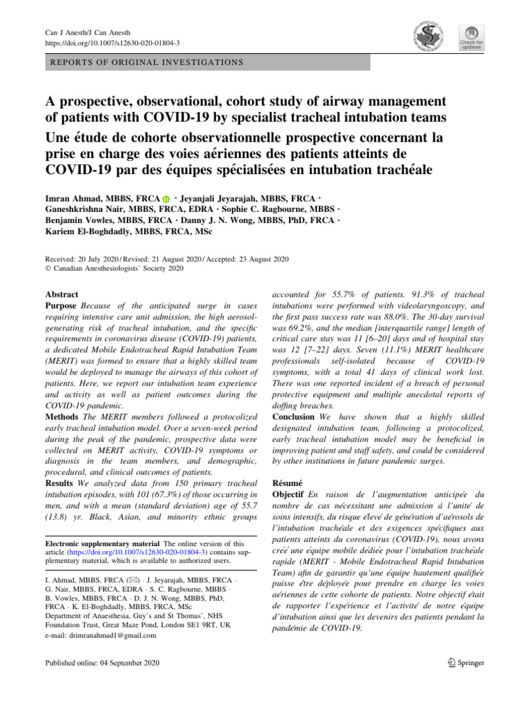 Airway Management of Patients With COVID-19 by Specialist Tracheal ...