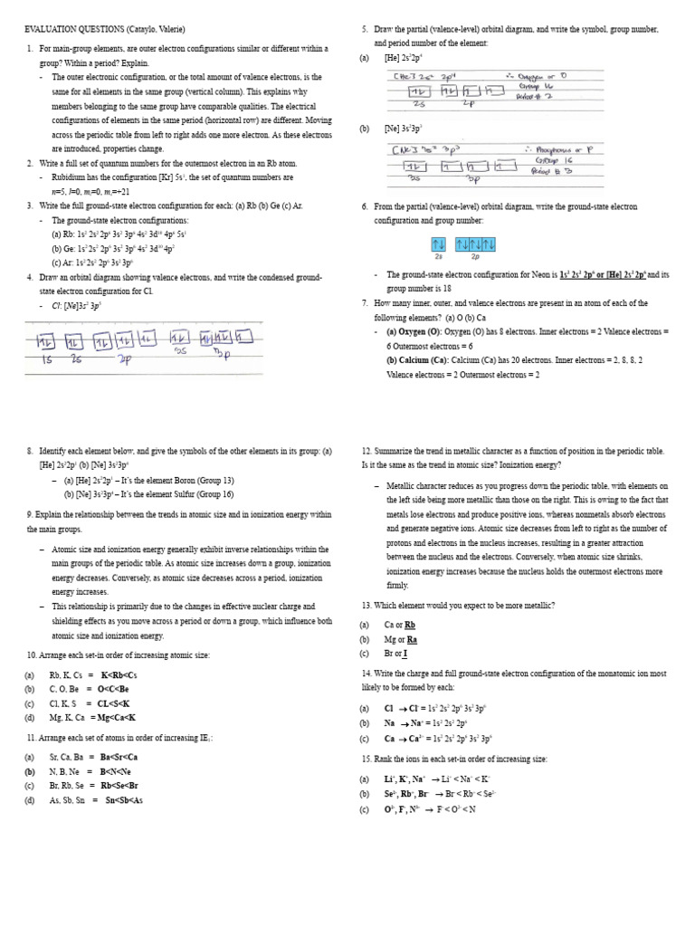 Summary Of Concepts Electron Configuration Pdf Electron Configuration Periodic Table