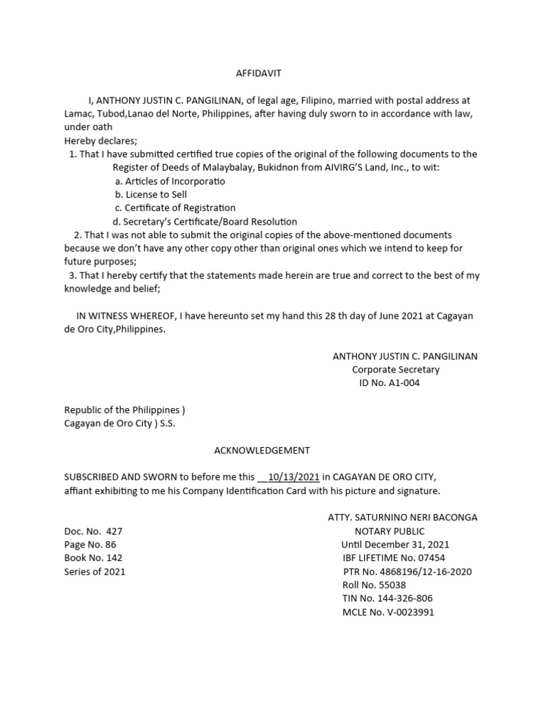 AFFIDAVIT For Rod Anthony | PDF