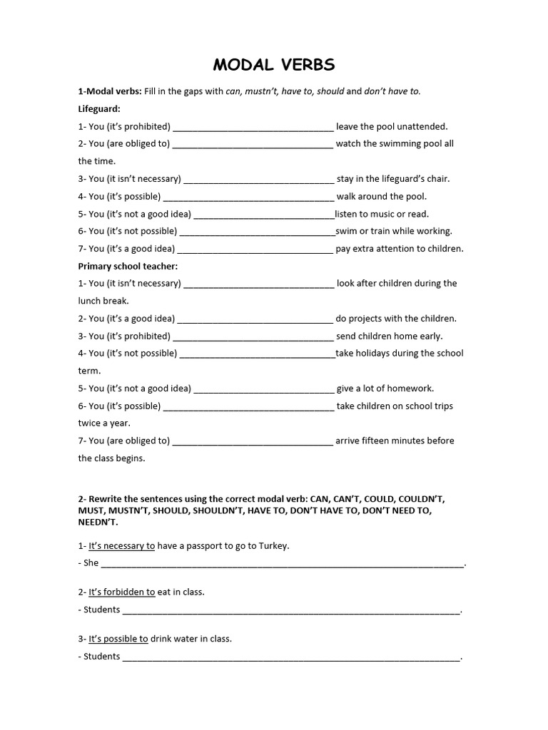 MODAL VERBS Exercises | PDF | Linguistics