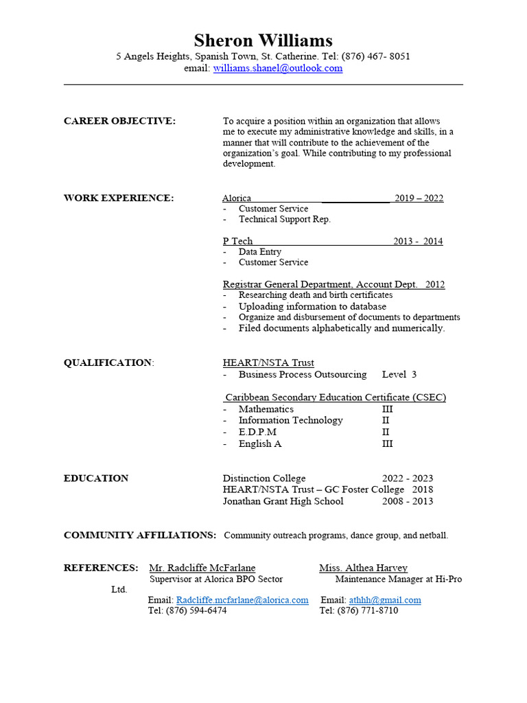 Sheron Williams Application-1 | PDF | Business