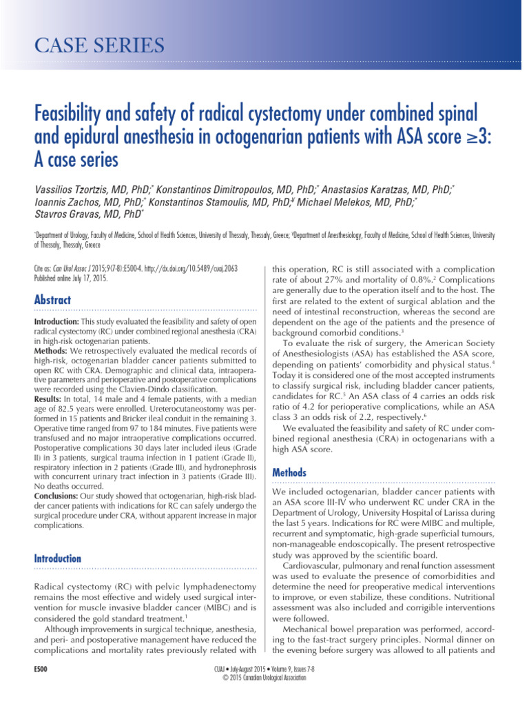 Feasibility and Safety of Radical Cystectomy Under Combined Spinal and ...