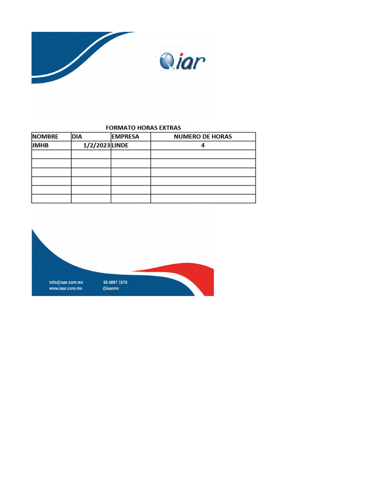 Formato Horas Extras 2023 | PDF