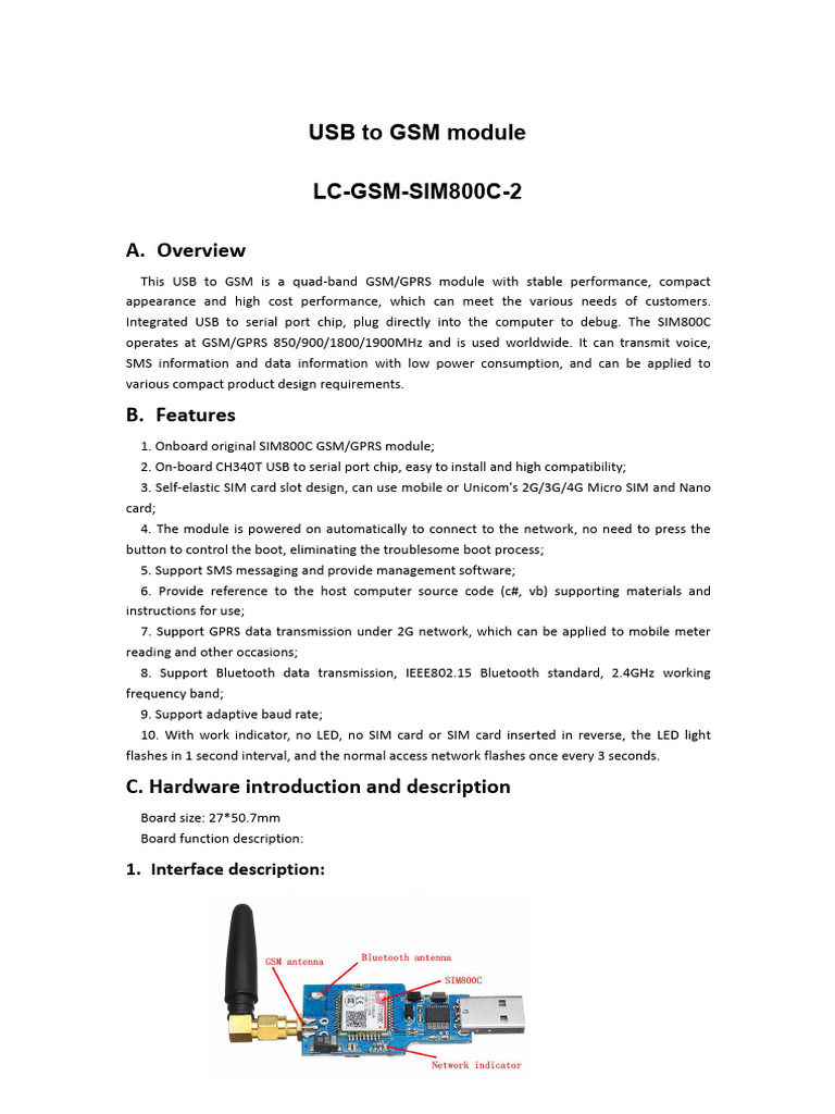 Usb To GSM Module LC GSM Sim800c 2 Manual Optimized | PDF | Internet Protocols | Internet ...