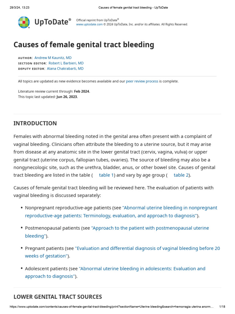 Causes of Female Genital Tract Bleeding - UpToDate | PDF | Vagina ...