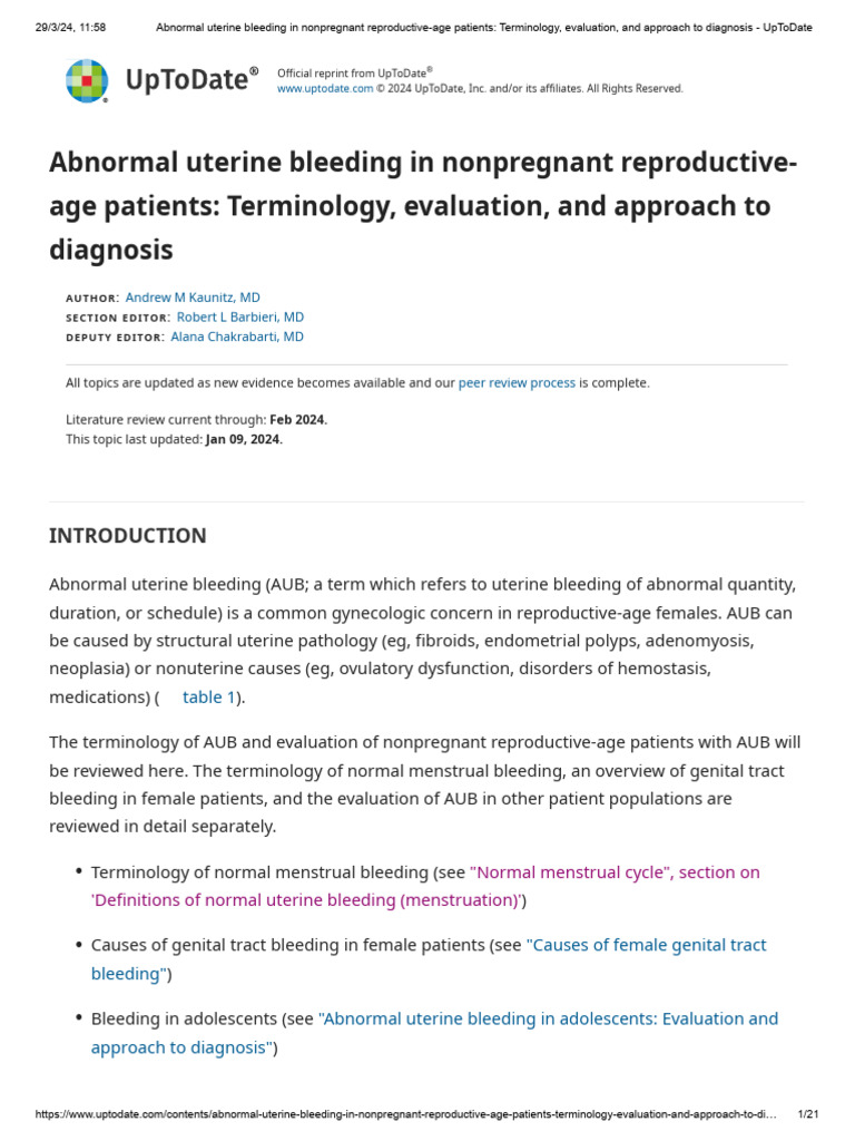 Abnormal Uterine Bleeding in Nonpregnant Reproductive-Age Patients ...