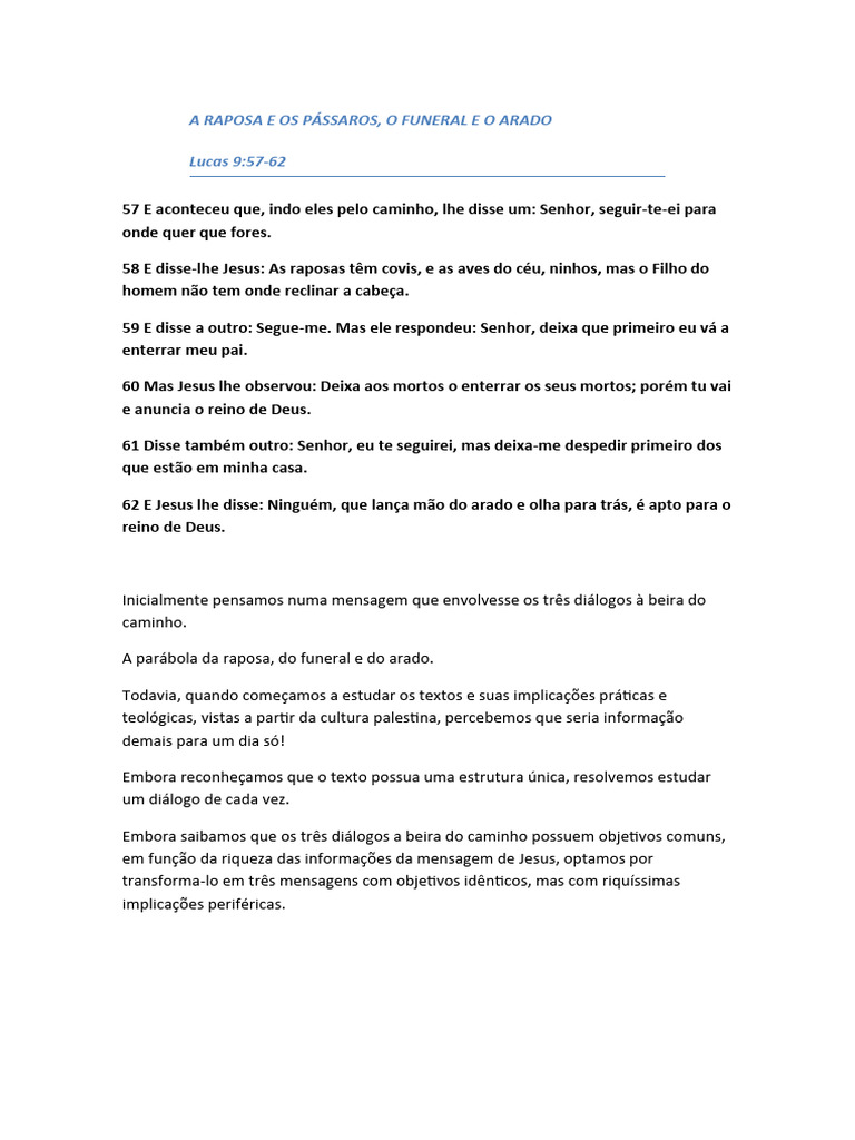 A Raposa e Os Pássaros, o Funeral e o Arado | PDF | Jesus | O Reino de Deus