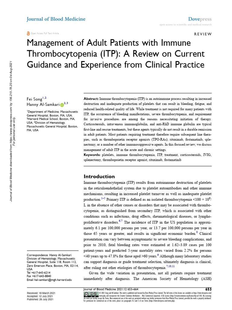 ITP Management of Adult Patients With Immune Thrombocytopenia ITP | PDF ...