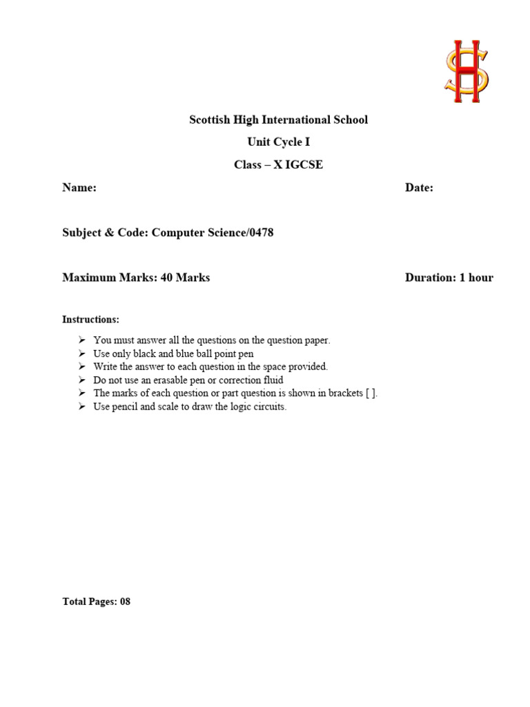CS Igcse G10 Ut1 Shis | PDF | Duplex (Telecommunications) | Computer Science