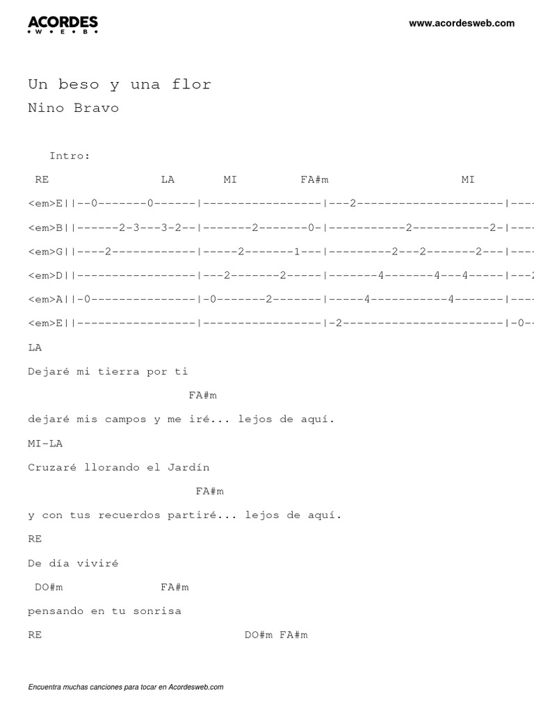 Letra y acordes de "Un beso y una flor" | PDF
