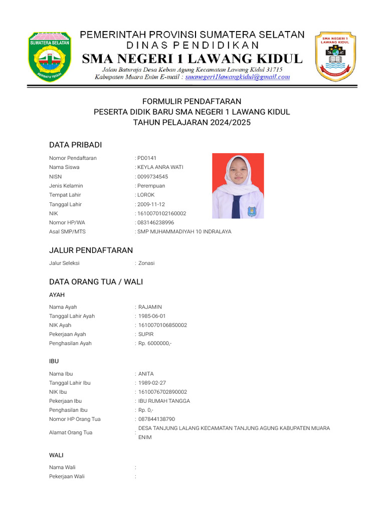 Cetak Formulir Sma | PDF