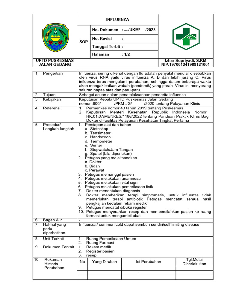 Sop Influenza | PDF