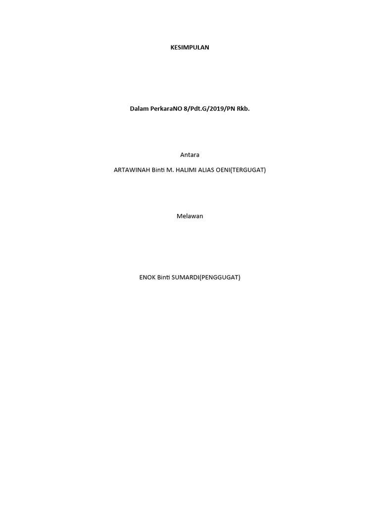 Contoh Kesimpulan Perkara Perdata | PDF