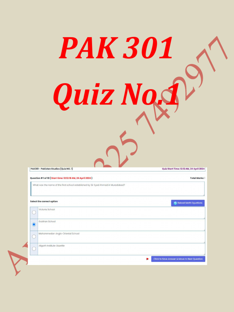 Pak 301 Quiz 1 24-4-2024 Ayesha | PDF